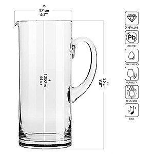 KROSNO Glass Water Juice Pitcher Jug | 44 oz | Glamour Collection | Perfect for Home, Restaurants and Parties | Fridge Safe