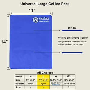 Koo-Care Large Flexible Gel Ice Pack for Injuries Reusable Hot Cold Compress - Fit for Shoulder Arm, Back, Hip, Knee, Shin, Foot Pain Relief, Swelling, Physical Therapy (L, 11" x 14") Pack of 2