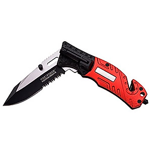 TAC Force TF-835FD Spring Assist Folding Knife, Two-Tone Half-Serrated Blade, Red/Black Firefighter Handle, 4.5-Inch Closed