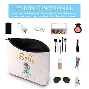 Princess Belle Rose Inspired Zipper Pouch Beauty Fairytale Princess Lover Gift A Table As Old As Time Movie Makeup Bag Gift for Princess Bella Fans (Old as Time Bag)
