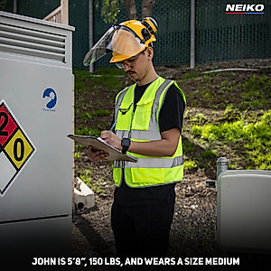 Neiko 53993A Medium Ultra Reflective Safety Vest with Reflective Stripes & Zipper, Visibility Strips on Neon Yellow for Emergency, Safety Vest for Men and Women, Adult Safety Vest