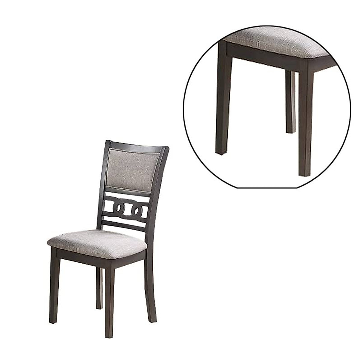 Benjara Fabric Upholstered Dining Chair with Knot Cut Out Back, Set of 2, Gray