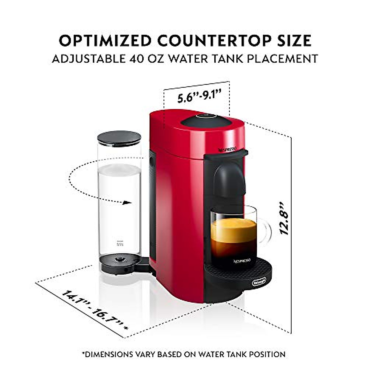 Nespresso VertuoPlus Coffee and Espresso Machine by De'Longhi with Aeroccino Milk Frother,Cherry Red