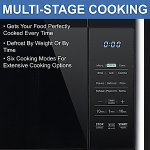 RecPro RV Kitchen Air Fryer & Convection Microwave with Trim Kit | 1.0 Cu. Ft. | 120V | 6 Cooking Modes (Black)