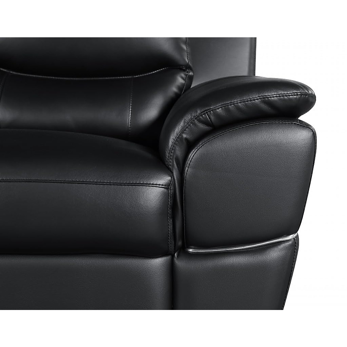 HomeRoots 85" Black Leather Sofa with Silver Legs