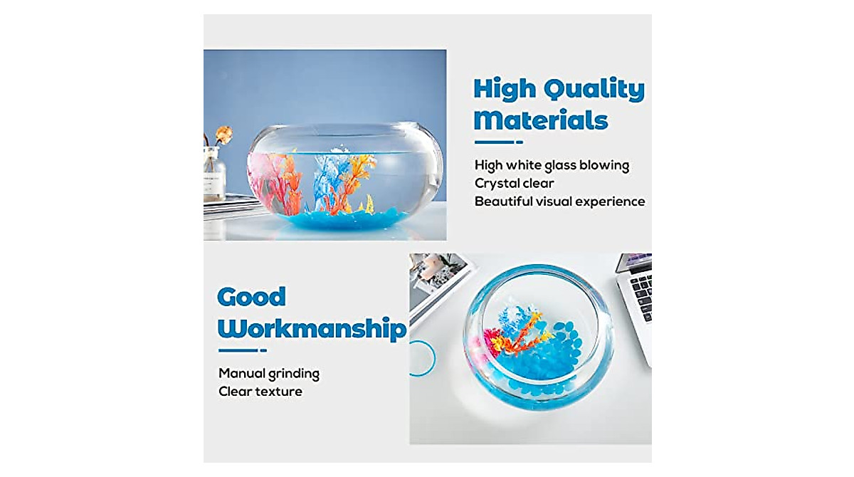 LAQUAL 2 Gallon Fish Bowl with Decor and Fluorescent Stones