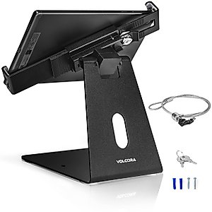 Volcora Anti-Theft Tablet Stand iPad Security Holder with Lock, Black 9-13 Inch Kiosk Stand Mount, Swivel, Adjustable
