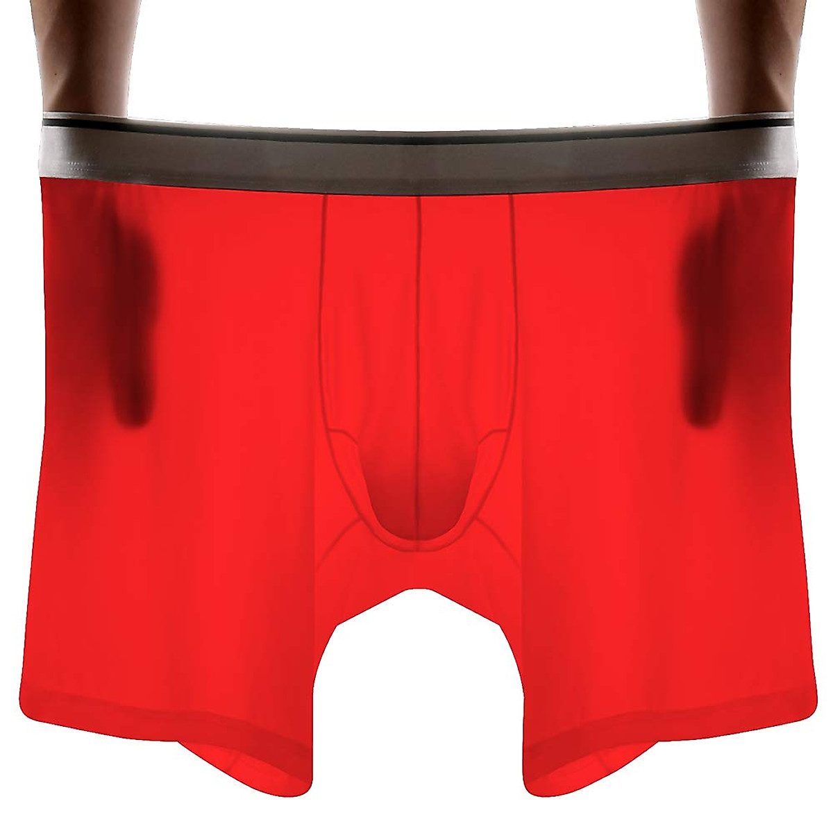 KAMUON Men’s Sexy Long Leg Silky Smooth Quick Dry Pouch Boxer Briefs Underwear (US L (Asian Tag 3XL), red)