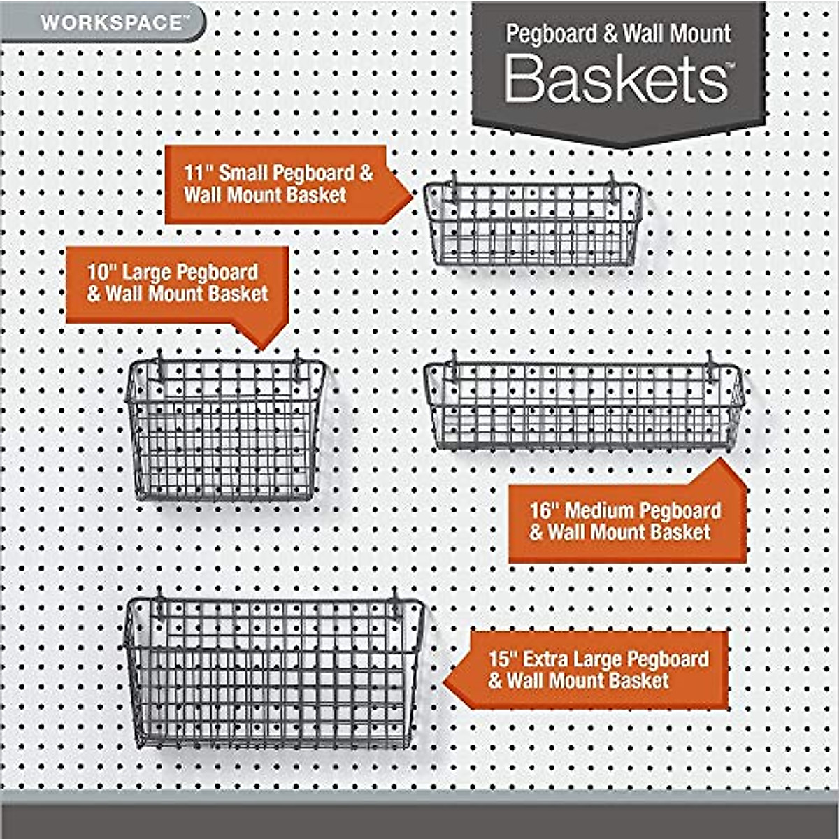 Spectrum Diversified Medium Pegboard & Wall, Wire Slatwall & Pegboard Mount Basket, 16.25"L x 4.5"W, Industrial Gray
