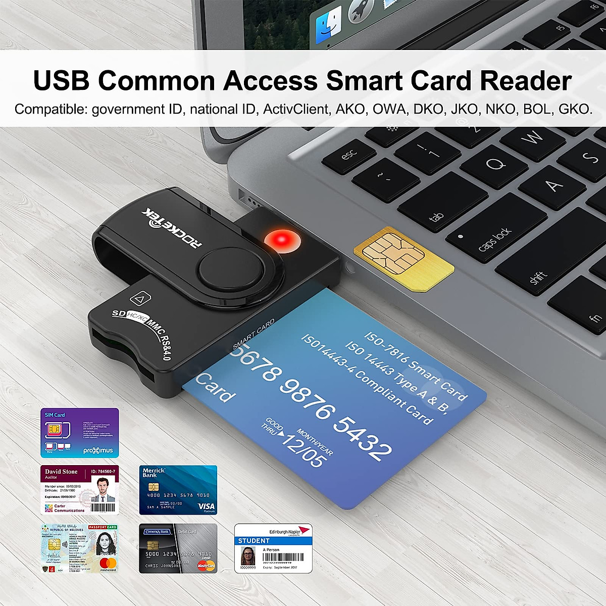USB Multi Card Reader, 4 in 1 Memory Card Reader for SD SDXC SDHC Micro SD Micro SDXC Micro SDHC MS MMC UHS-1 SIM, DOD Military USB CAC Card Reader, CAC Reader for Mac OS, Windows, Linux