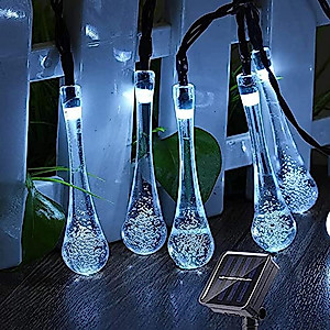 YQX-Solar String Lights Outdoor, LED Teardrop Fairy Tale Light Waterproof, Crystal Raindrop Holiday Decoration Lights, for Garden Patio Home Fences Party,White,100Light