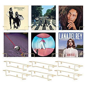 Ilyapa Vinyl Wall Mount Record Display Shelf 6 Pack 14-inch Gold Metal Record Holder for Album Storage, Includes Mounting Accessories for Vinyl Shelves, Modern Decor Styling