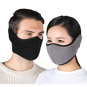 2PCS Half Face Mask Balaclava with Earflap for Men Women Gray-Black