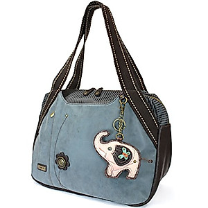 Chala Large Bowling Tote Bag with coin purse Stone Gray (Elephant - Indigo)