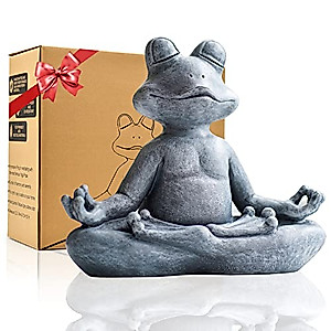 Goodeco 12.5" L×10" H Meditating Yoga Frog Statue - Gifts for Women/Mom, Zen Garden Frog Figurines for Home and Garden Decor, Frog Decorations Gift Ideas, Frog Gifts for Women