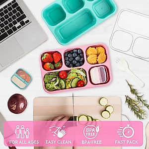 Lunbxx Snack Box Containers for Adults，4 Pack Bento Lunch Box for Adult & Kids, 5 Compartment Adult Lunchable Containers with Utensils, Sauce Jar, 44 Oz/1300ML Large Size (Wheat)
