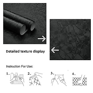Yasinet Peel and Stick Wallpaper Black Removable Wallpaper Modern Black Embossed Thicken Self Adhesive Black Textured Contact Paper for Cabinets Walls Waterproof Vinyl Roll 78.7"x 15.7"