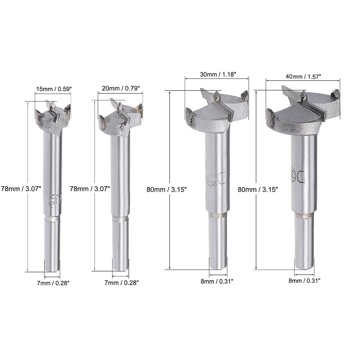 DONJON Forstner Drill Bits Set,Precision Shear Serrated Edge Wood Drilling Forstner Bit,4Pcs(15-40mm) Auger Opener Drilling Wood Plastic Plywood with Round Shank.