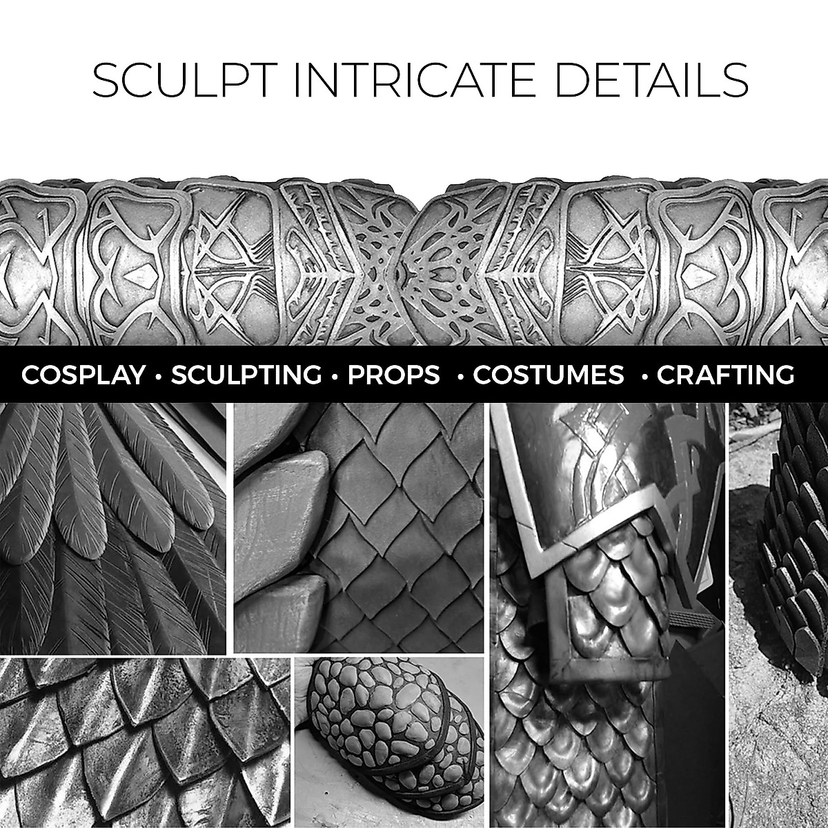 Moldable Cosplay Foam Clay (White) by Pixiss (300 Gram) Cosplay Foam Clay - High Density and Perfect for Intricate Designs | Air Dry | Great for Cutting with Knife or Rotary Tool, Sanding or Shaping