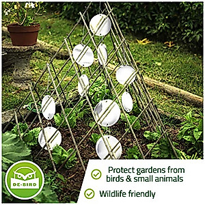 De-Bird Bundle Includes: 8 pk Reflective Repellent Disks & Heavy Duty Bird Netting to Keep Away Woodpecker, Pigeons, and Protect Plants & Fruit Trees