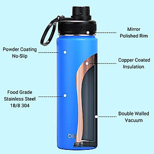 DRINCO Stainless Steel Water Bottle Spout Lid Vacuum Insulated Double Wall Water Bottle Wide Mouth (40oz 32oz 22oz 18oz 14oz) Leak Proof Keeps Cold or Hot (22 oz, 22oz Royal Blue)