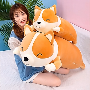 SNOWOLF Shiba Inu Plush Pillow Stuffed Animal Dog Cute Corgi Akita Soft Plush Toy Comfort Cushion Gifts for Girls Boys (Sleeping, 60cm / 23.6 '')