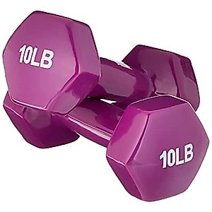 Amazon Basics Vinyl Coated Dumbbell Hand Weights, 10 Pounds, Pair, Purple
