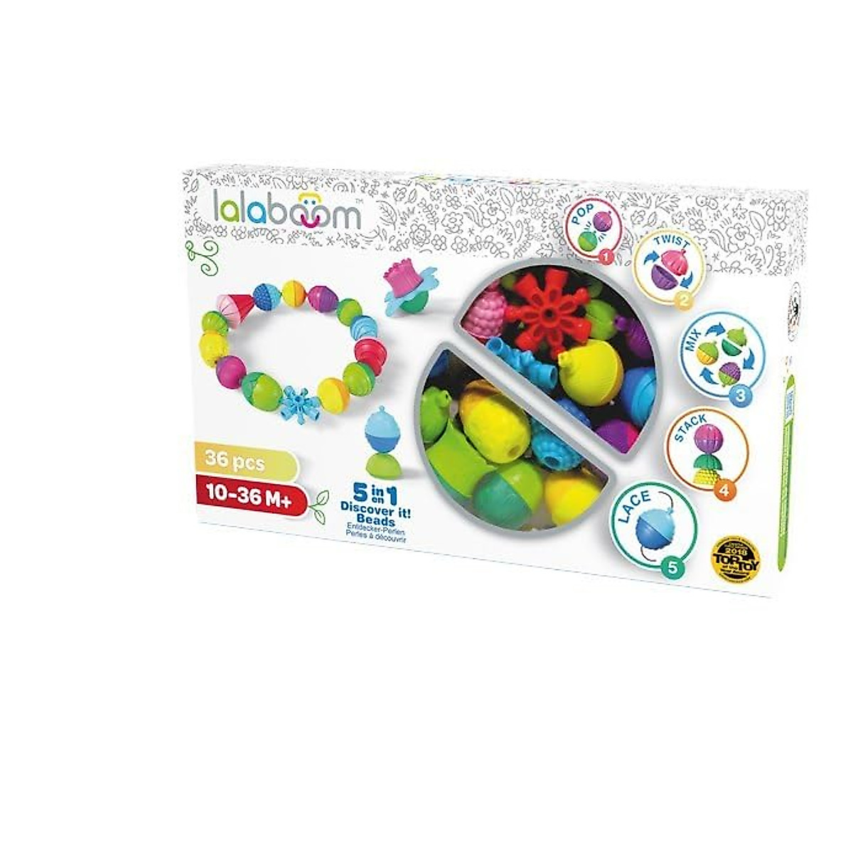 Lalaboom 36 Piece Baby Toddler Beads – Montessori Educational Shape and Color STEM Construction Toy 10 Months to 3 Years - BL300, Multicolor