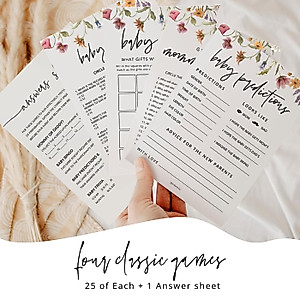 GardenCity Baby Shower Games Set for 25 Guests - 4 Fun Activities, Baby in Bloom/Floral Theme, 50 Double-Sided Cards (Wildflower)