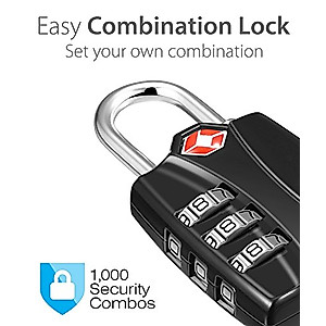 Fosmon TSA Accepted Luggage Locks, (4 Pack) Open Alert Indicator 3 Digit Combination Padlock Codes with Alloy Body for Travel Bag, Suit Case, Lockers, Gym, Bike Locks - Black, Blue, Pink, and Silver