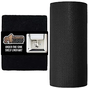 Gorilla Grip Under Sink Mat and Smooth Drawer Liner, Under Sink Mat Size 24x24, Absorbent Mat for Below Sinks, Drawer Liner Size 17.5x20, Non Adhesive, Both in Black, 2 Item Bundle