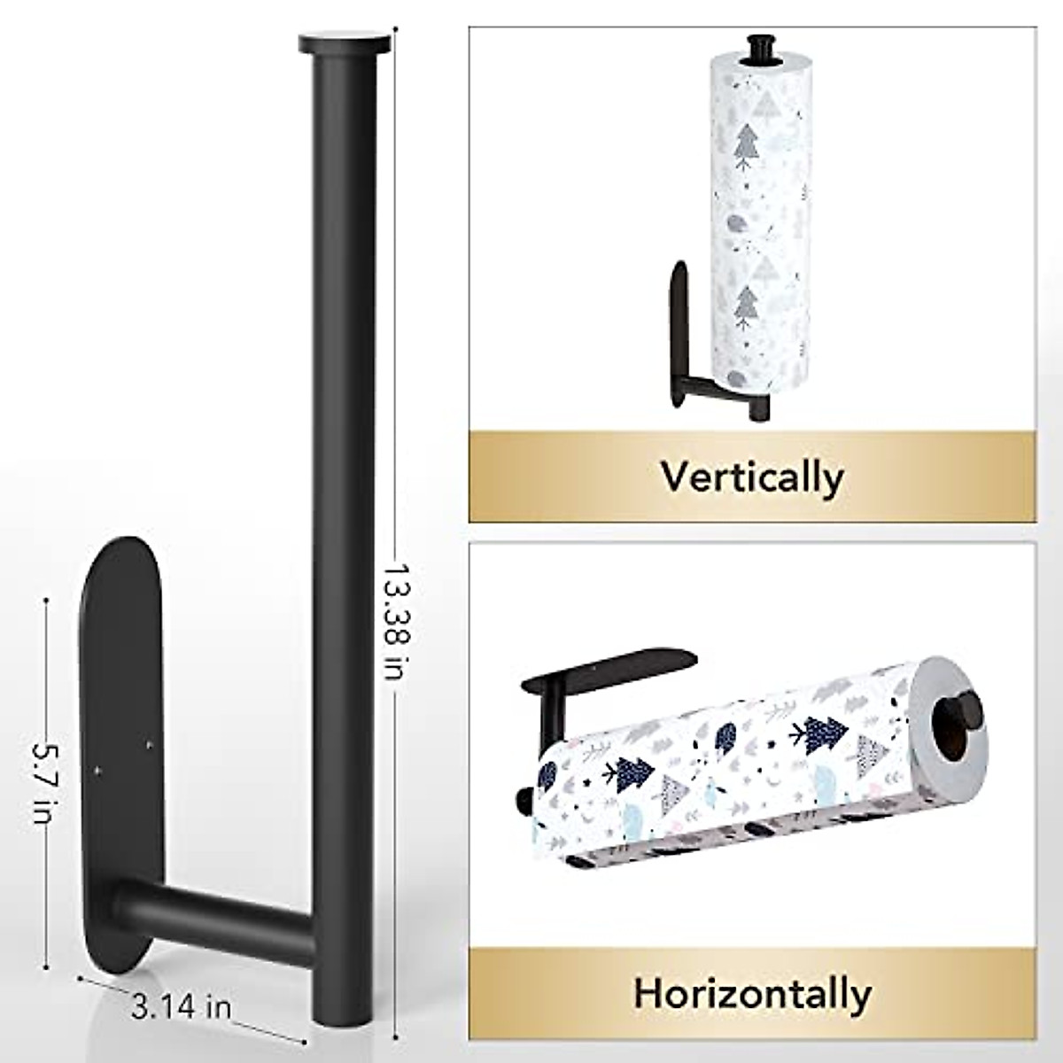 Black Paper Towel Holder Under Cabinet Wall Mount Self Adhesive Under Counter Paper Towel Holder Paper Towel Roll Holder for Countertop Kitchen Organization Bathroom Farmhouse SUS304 Stainless Steel