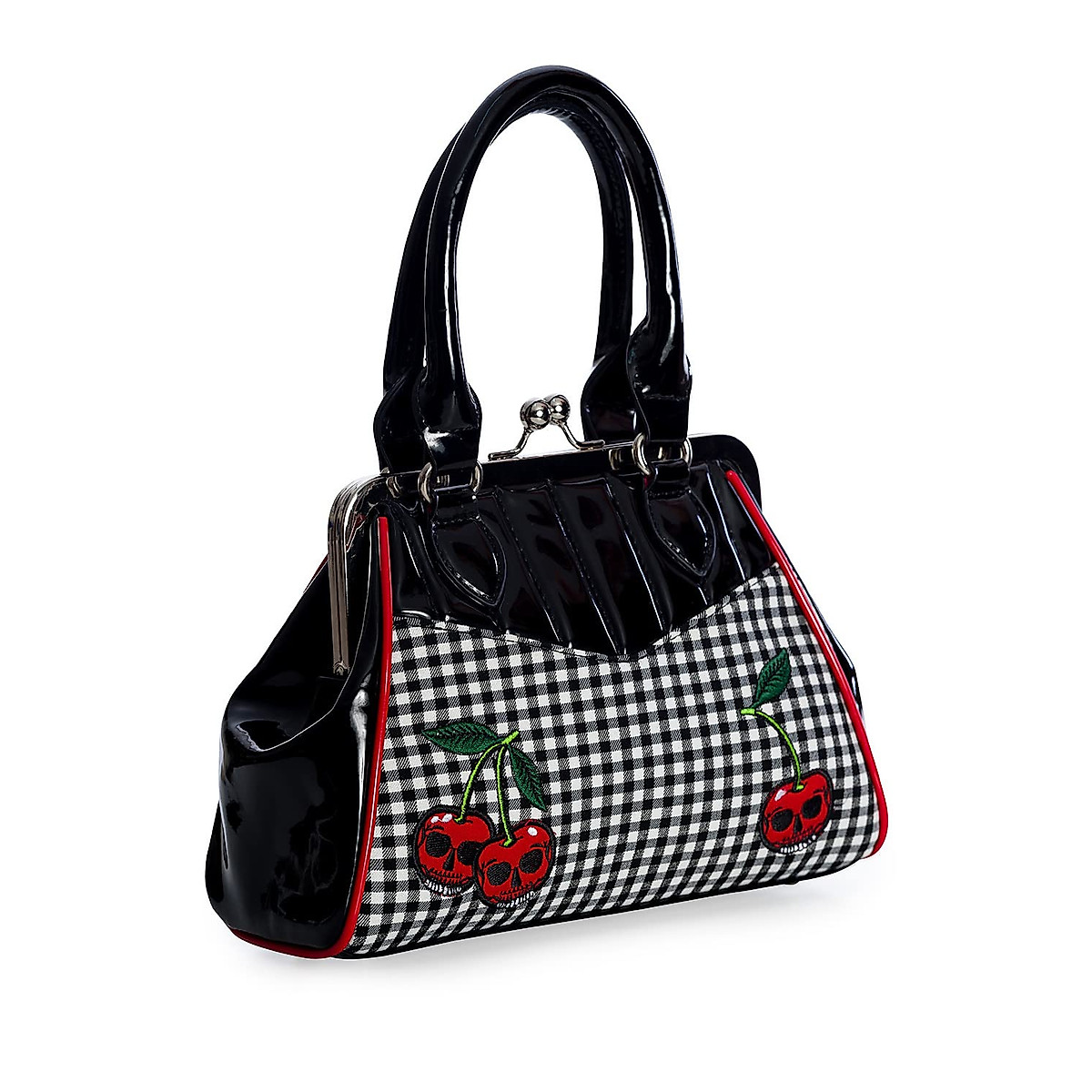 Lost Queen Women's Rockabilly Cherry Skulls Handbag Retro Kisslock Purse