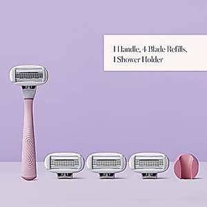 Flamingo 5-Blade Razors for Women - 1 Razor Handle + 4 5-Blade Refills + 1 Shower Holder - Rose