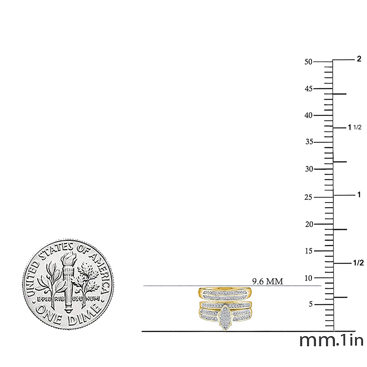 Dazzlingrock Collection 0.25 Carat Round White Diamond Marquise Trio Ring Set in 14K Yellow Gold, Women Size 5.5 and Men Size 12.5