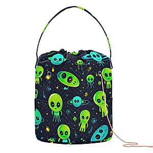 Joko Ivery Space Aliens Crochet Bag Organizer for Crocheting Knitting Bag Yarn Storage Organizer with Front Compartments Knitting Tote Basket for Knitting Needles Gifts Crochet Hooks Accessories