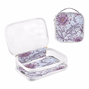 senya Clear Toiletry Bag,Travel Makeup Cosmetic Bag Carry on Airport Airline Compliant Bag Purple Lilies and Dragonflies for Women Men