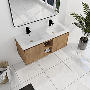 48" Wall Mounted Bathroom Vanity with Double Sink, Floating Bathroom Sink Cabinet with 2 Soft Closing Doors Modern Bathroom Vanity Set with Open Shelves Modern Bathroom Cabinet Set