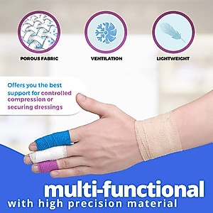 6 Pack, Self Adherent Cohesive Tape - 1" 2" 3" x 5 Yards Combo Pack, Self Adhesive Bandage Rolls & Sports Athletic Wrap for Ankle, Wrist, Sprains and Swelling, Vet Wraps in Neon Colors