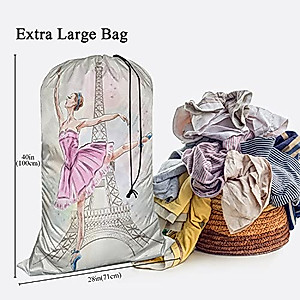 Swono Beautiful Ballerina Large Travel Laundry Bag Washable Wet Dry Bag Large Dirty Clothes Bag Dancer Posing Dancing on Eiffel Tower Bathing Suit Workout Bag for Gym Clothes Laundry Wet Clothes