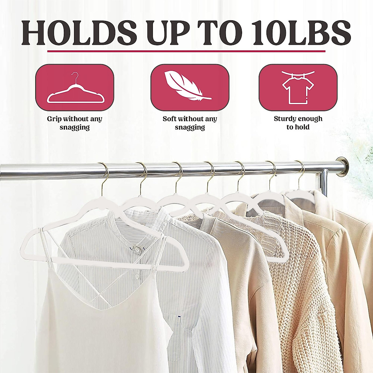 LDC LUX DECOR COLLECTION White Velvet Hangers 30 Pack - Premium Non Slip Clothes Felt Hanger for Coat, Pants, Suits, Shirts - Heavy Duty Space Saving 360 Rotatable Hook Hangars - White