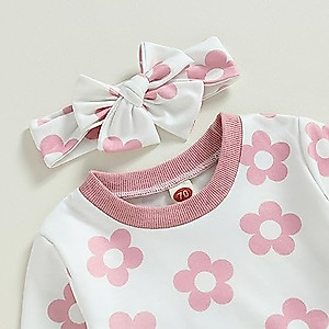 Douhoow Infant Baby Fall Outfit Baby Girl Flowers Sweatshirt Drawstring Pants Baby Girl Clothes Set (Pink, 0-6 Months)