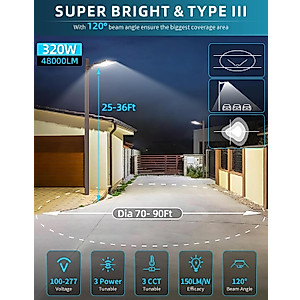 LED Parking Lot Light 320W 250W 200W Adjustable, LED Shoebox Light 5700K 5000K 4500K Arm&Slip Fit Mount, UL DLC Listed Outdoor Pole Light with Photocell, IP65 Commercial Street Area Flood Lighting