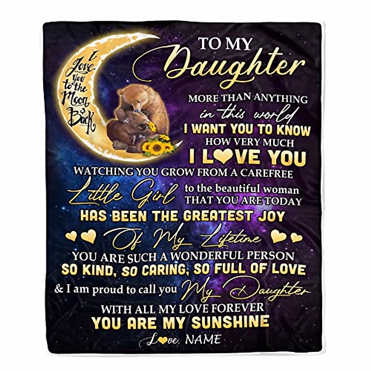 CenturyTee Personalized To My Daughter Blanket From Mom Dad Positive Energy Encourage Brave Little Bear Daughter Birthday Christmas Thanksgiving Customized Fleece Blanket (60 x 80 Inches - Adult Size)