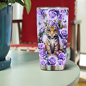 WONWIX Personalized Tiger Coffee Mug For Women, Travel Drinking Cups Tigers Gifts For Mom, Ladies, Daughter, Birthday Christmas Valentine Mothers Day 20oz Stainless Steel Tumblers With Lid