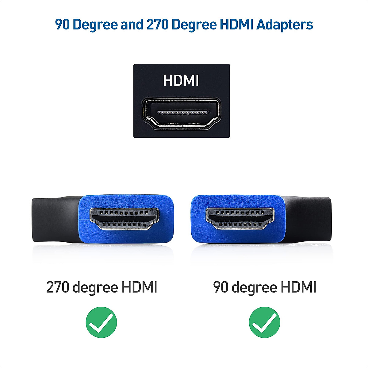 Cable Matters Combo-Pack 8K@60Hz Flat Right Angle HDMI 2.1 Adapter with HDR (8K HDMI Right Angle Adapter / 4K@240Hz HDMI 90 Degree Adapter / 270 Degree and 90 Degree HDMI Adapter) in Black