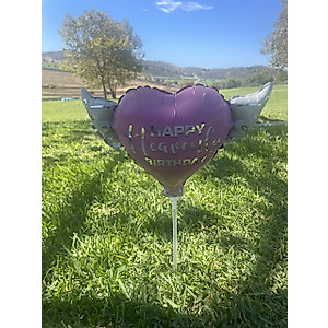 Heavenly Balloons on a stick Happy Heavenly Birthday pink balloon heart shaped with angel wings