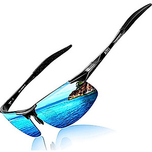 ATTCL Men's Fashion Sports Driving Polarized Sunglasses Men Fishing - Al-Mg metal Ultralight 8177BLACK-BLUE