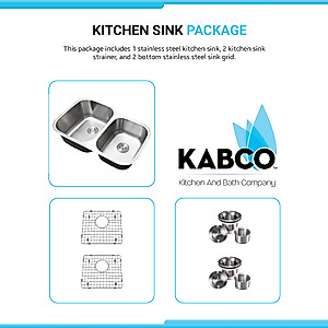 KABCO 32 Inch 18 Gauge Undermount Stainless Steel Classic Kitchen Sink, Rust Resistant, Sound and Heatproof, Double Unequal Bowl Swirl Finish Sink with Sink Strainers, Garbage Baskets and Sink Grids