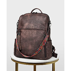 FADEON Leather Backpack Purse for Women Designer Travel Backpack Purses PU Fashion Ladies Shoulder Bag with Tassel Coffee